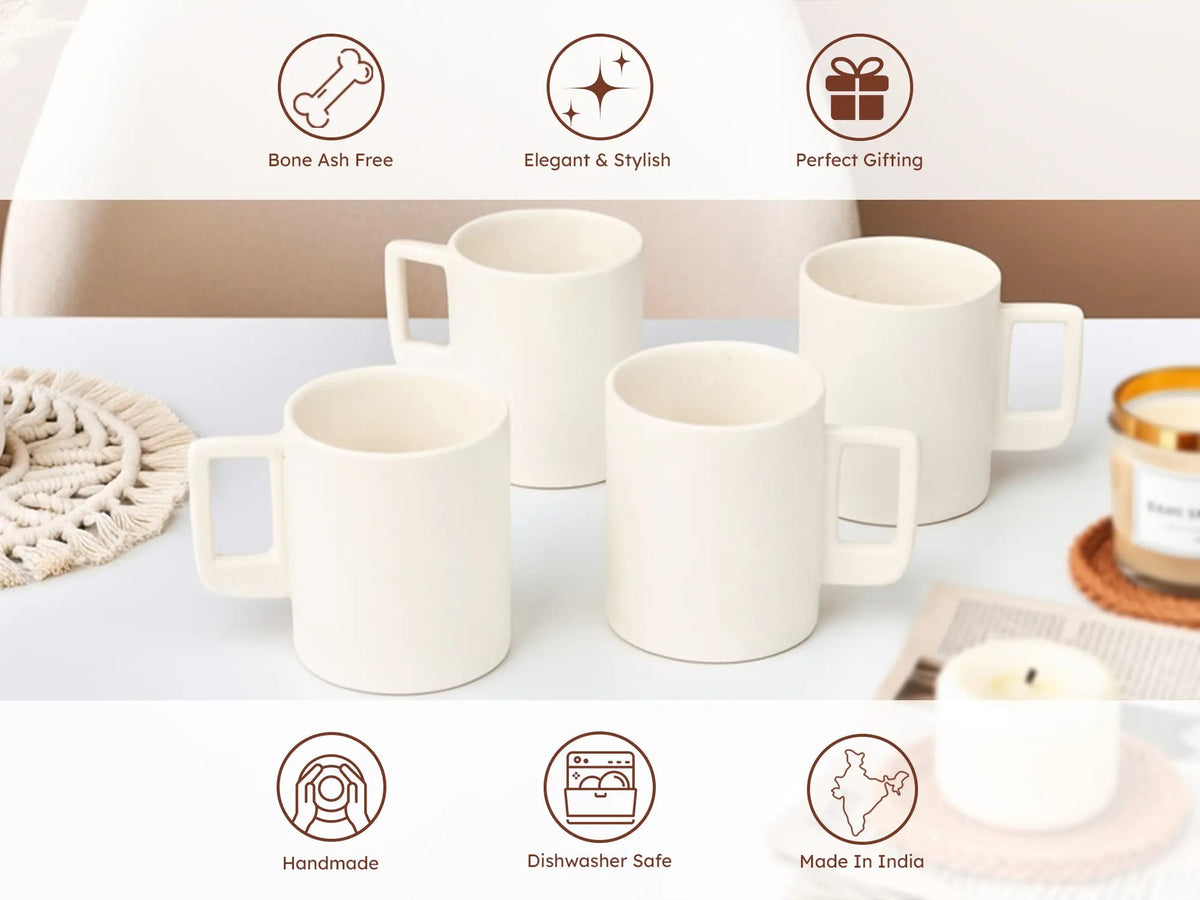 Eco Cozy Ceramic Tea Cup Set of 4 (140 ml) – White | Bodhi House