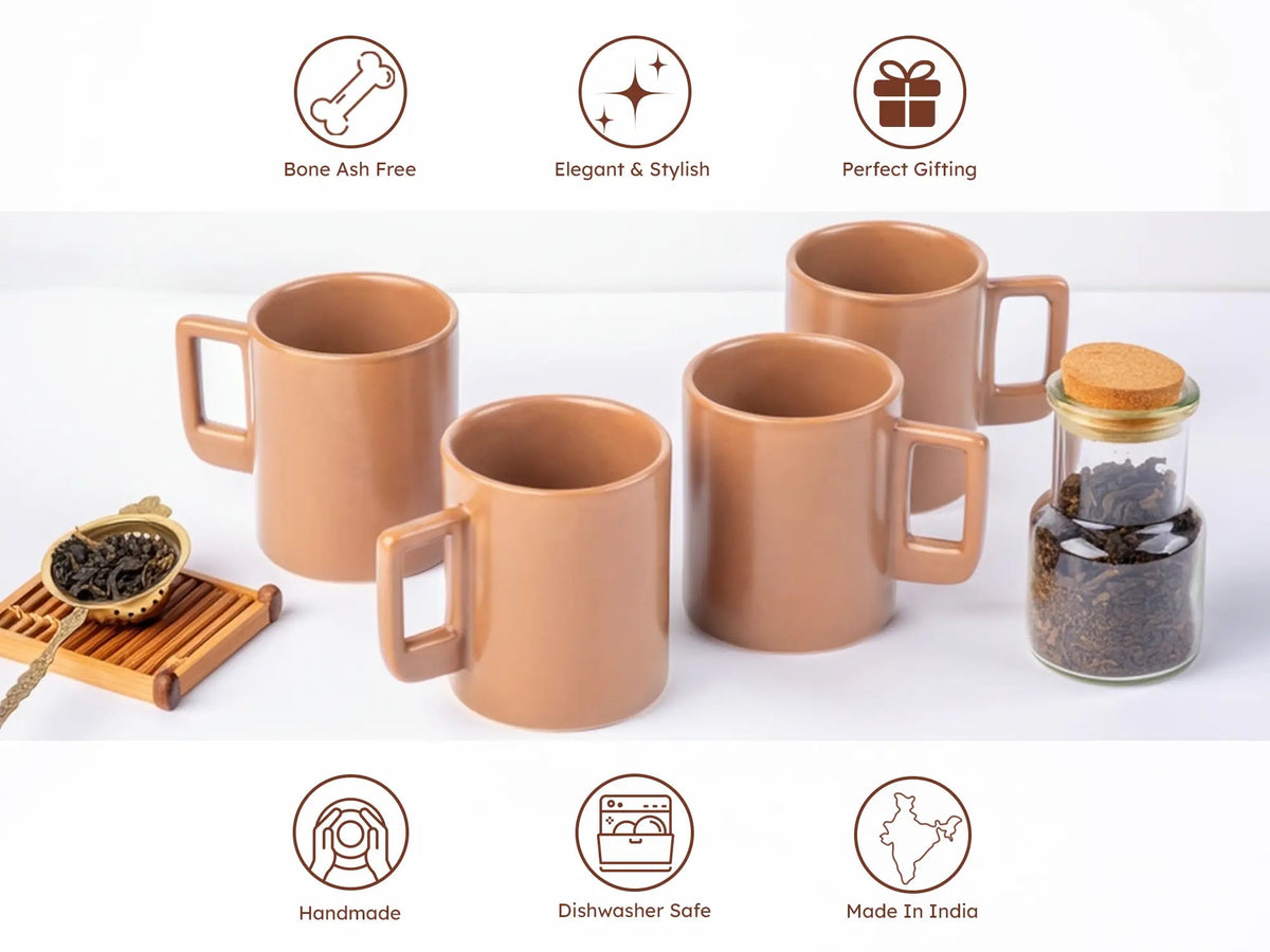Eco Cozy Ceramic Tea Cup Set of 4 (140 ml) – Brown | Bodhi House