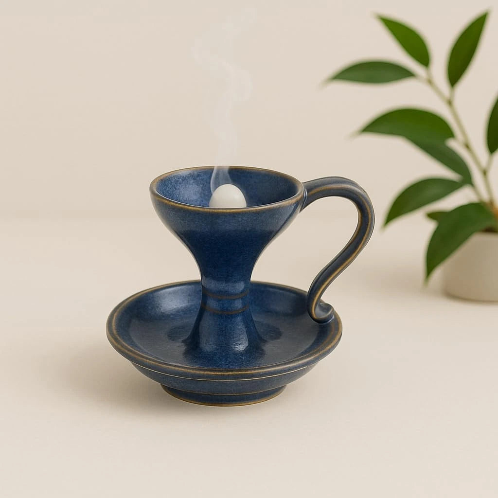 Reactive Blue Handcrafted Dhoop Dani | Dhuni Burner Holder | Pot Stand ...