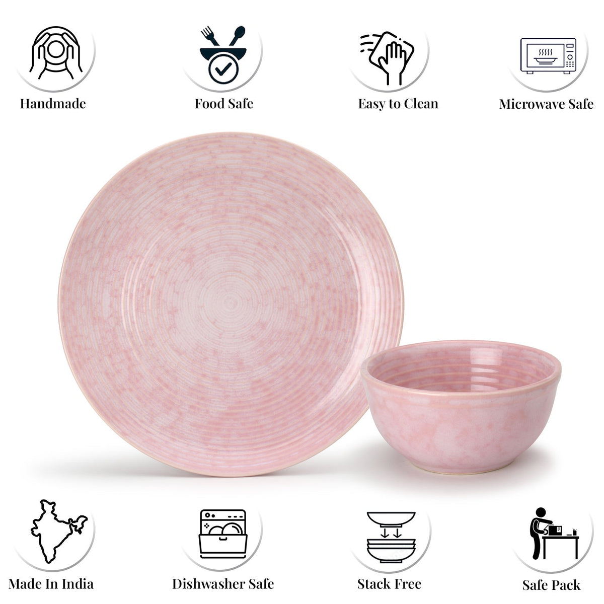 Bodhi House | Pastel Pink Ceramic Plates | 18-Piece