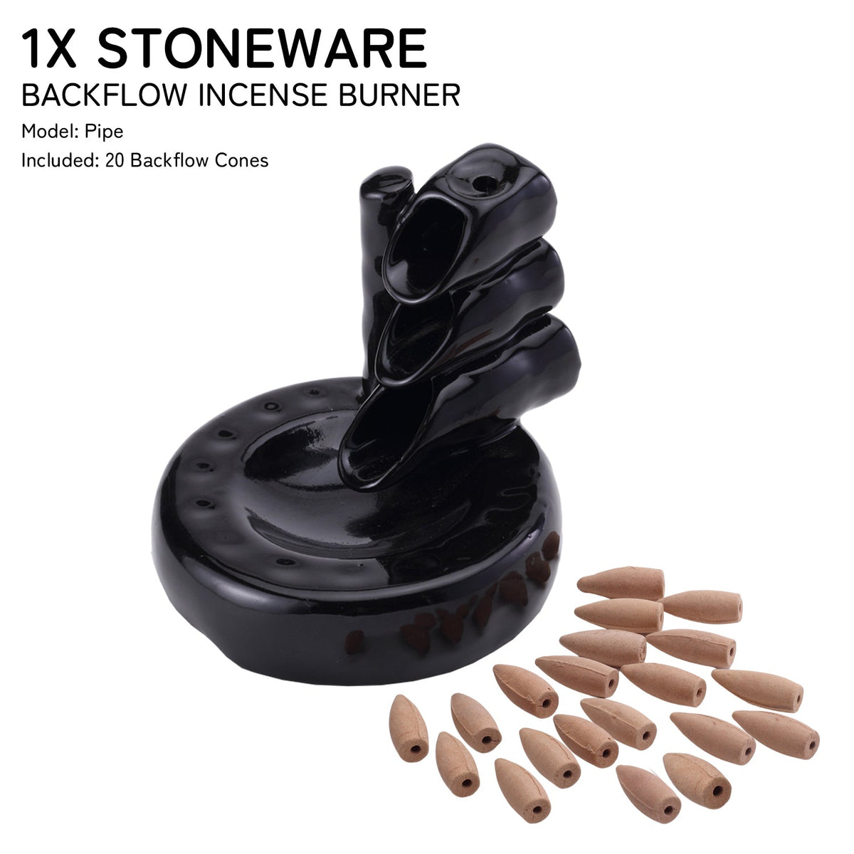 Pipe Smoke Fountain Back Flow Incense Burner With 20 Incense Cones ...